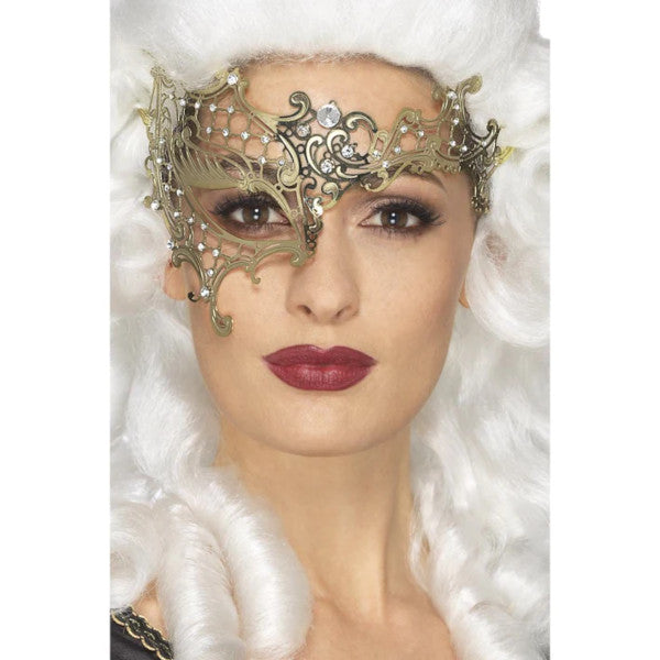 Deluxe Gold Metal Filigree Half Mask – Cracker Jack Costumes Brisbane