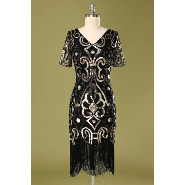 1920s Beaded Flapper Dress with Sleeves - Gold- Hire – Cracker Jack ...